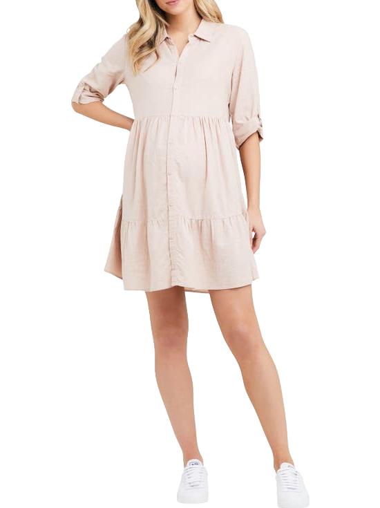RIPE MATERNITY Ripe Maternity Linen Blend Button-Up Maternity/Nursing Dress